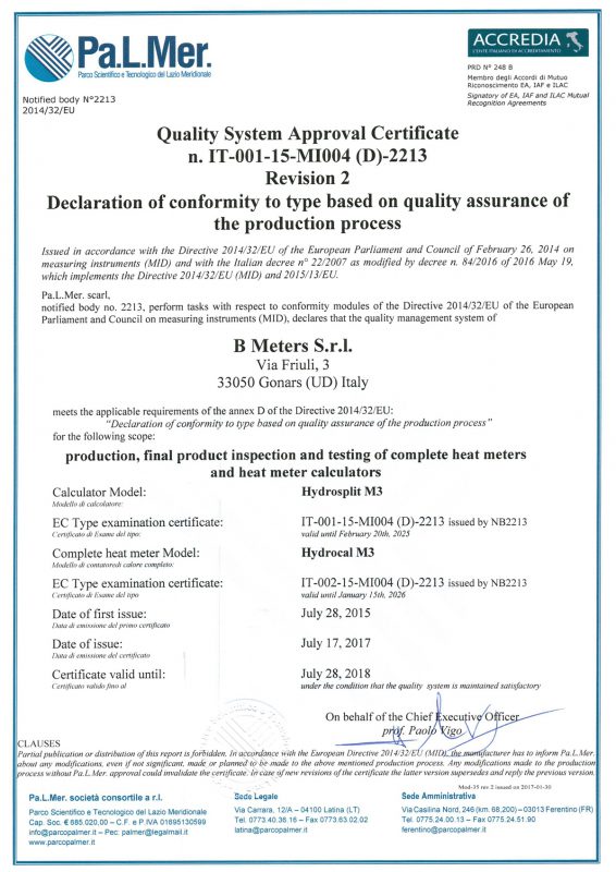 Certificates | B Meters UK | Next Day Delivery