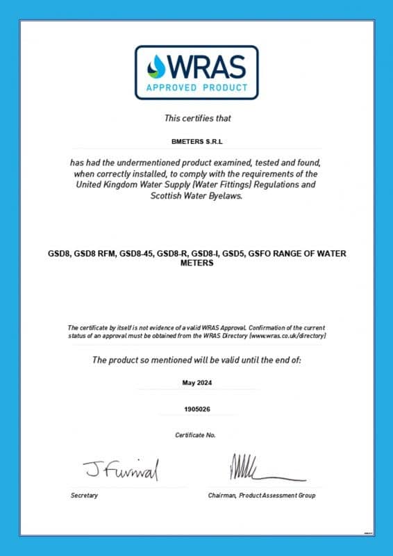 Certificates | B Meters UK | Next Day Delivery